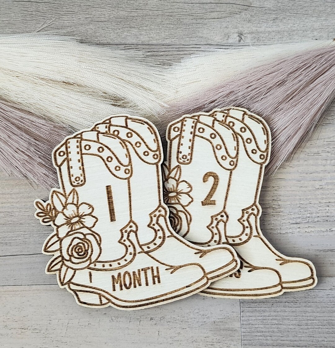 Baby Monthly Milestones, Cowgirl Baby Boots, Wooden Personalized ...