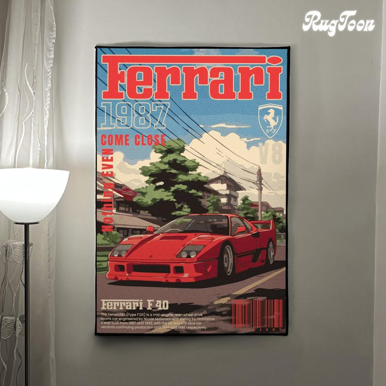 Ferrari F40 Rug - Sports Car Fan Art Carpet - Ferrari F40 Cover Art ...