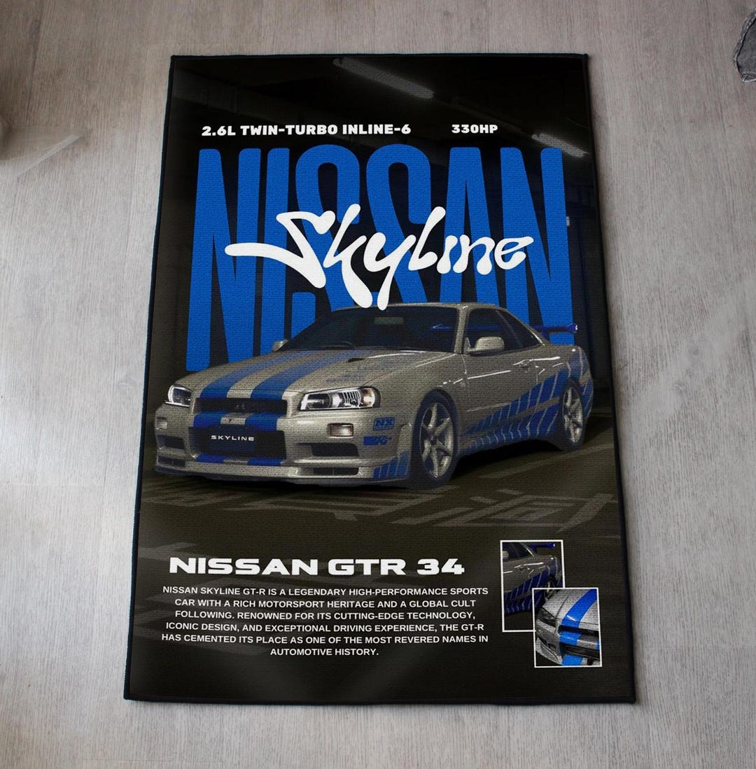 Nissan Skyline GTR 34 Rug - Car Fan Art Cover Carpet - Sports Car ...