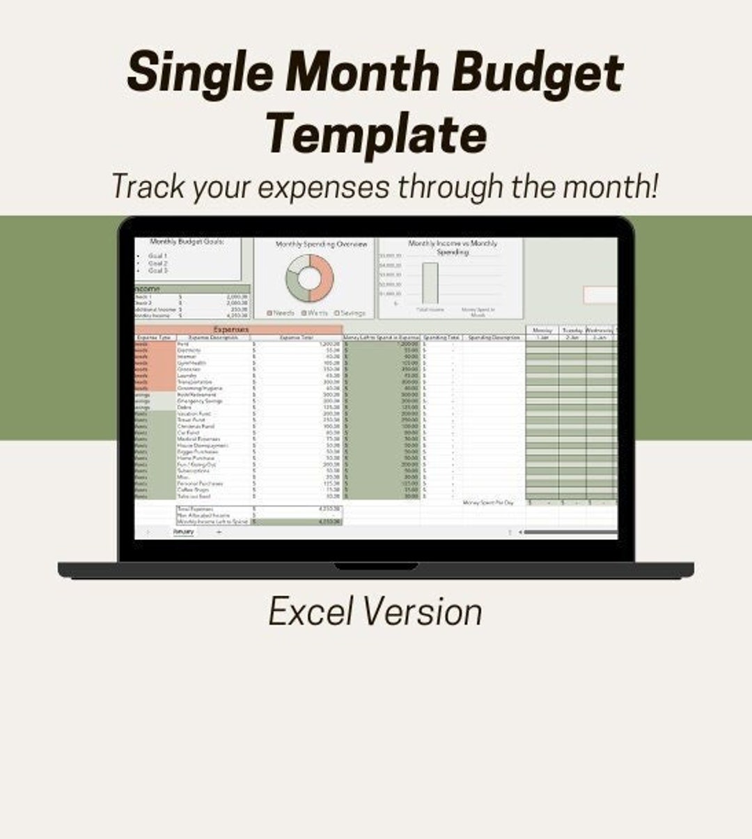 Single Month Budget Template Excel 50 30 20 Feature Monthly Budget