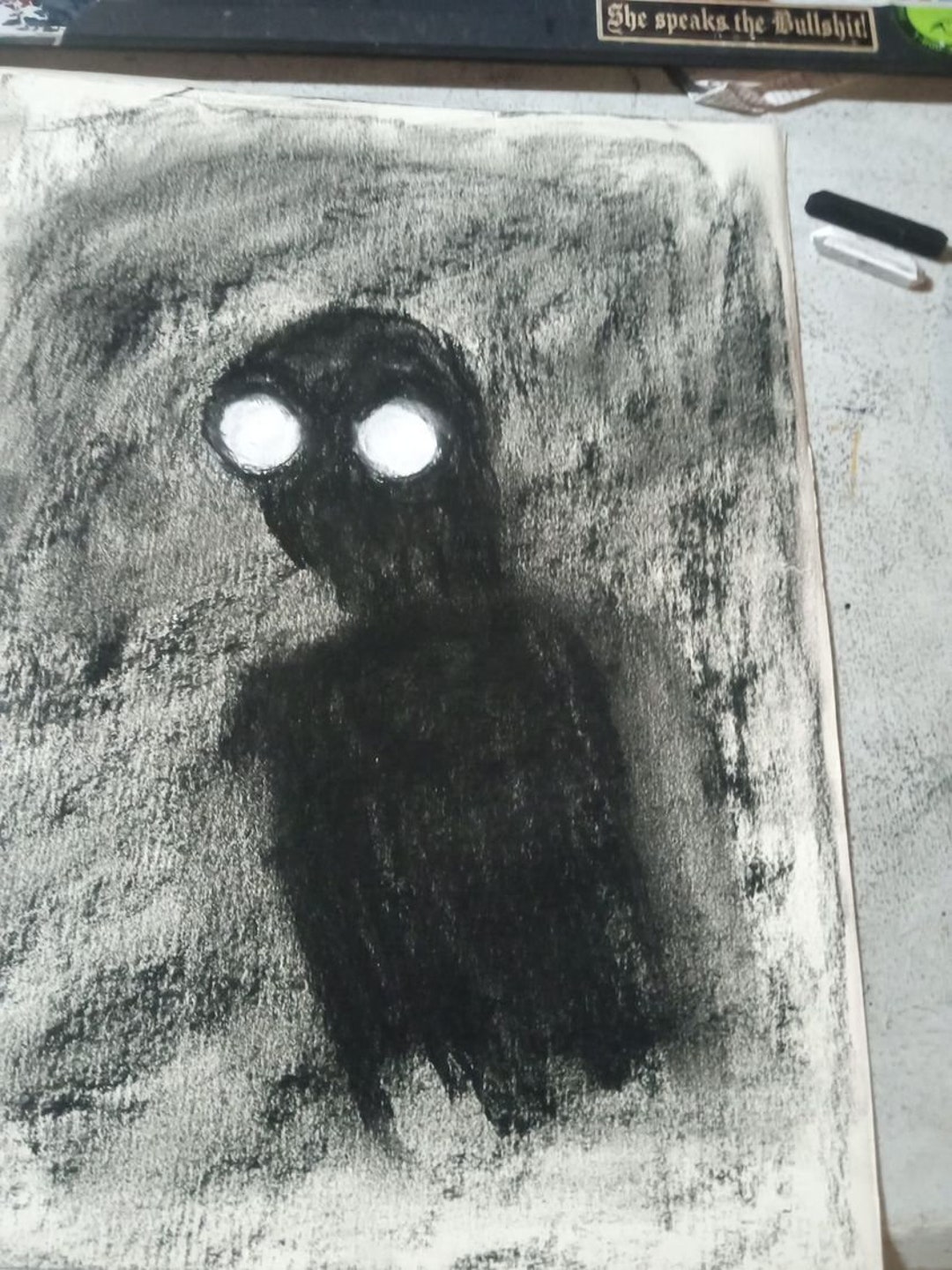 Lurking in the Shadows Charcoal Drawing, Creepy Line Art, Original ...