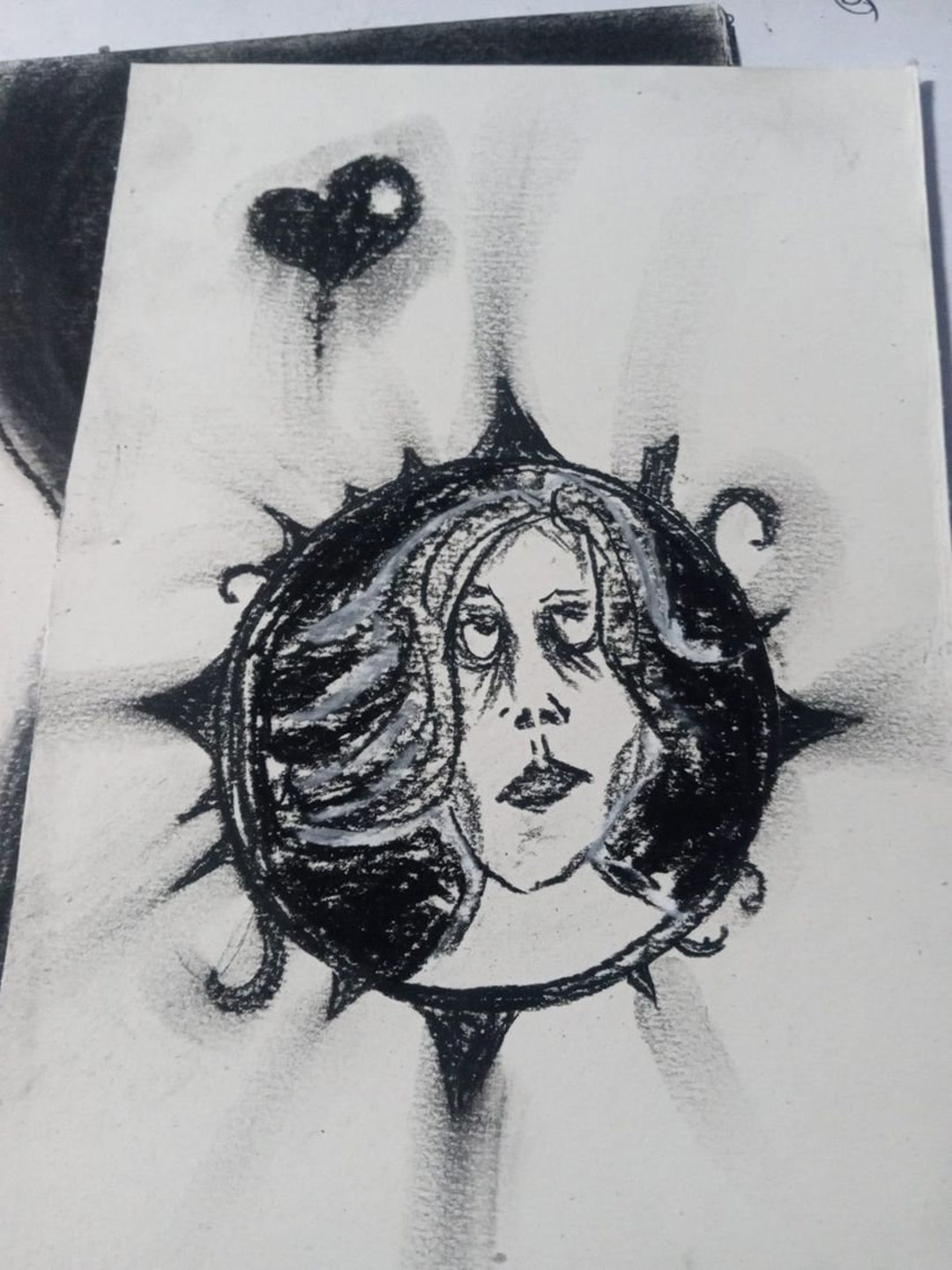 Strange Gothic Girl Charcoal Drawing, Creepy Line Art, Original Horror ...