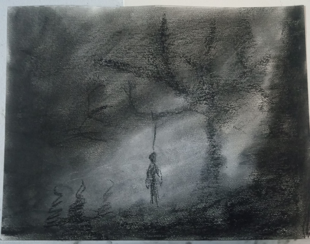 Hanging Tree Charcoal Drawing, Creepy Line Art, Original Horror Wall ...