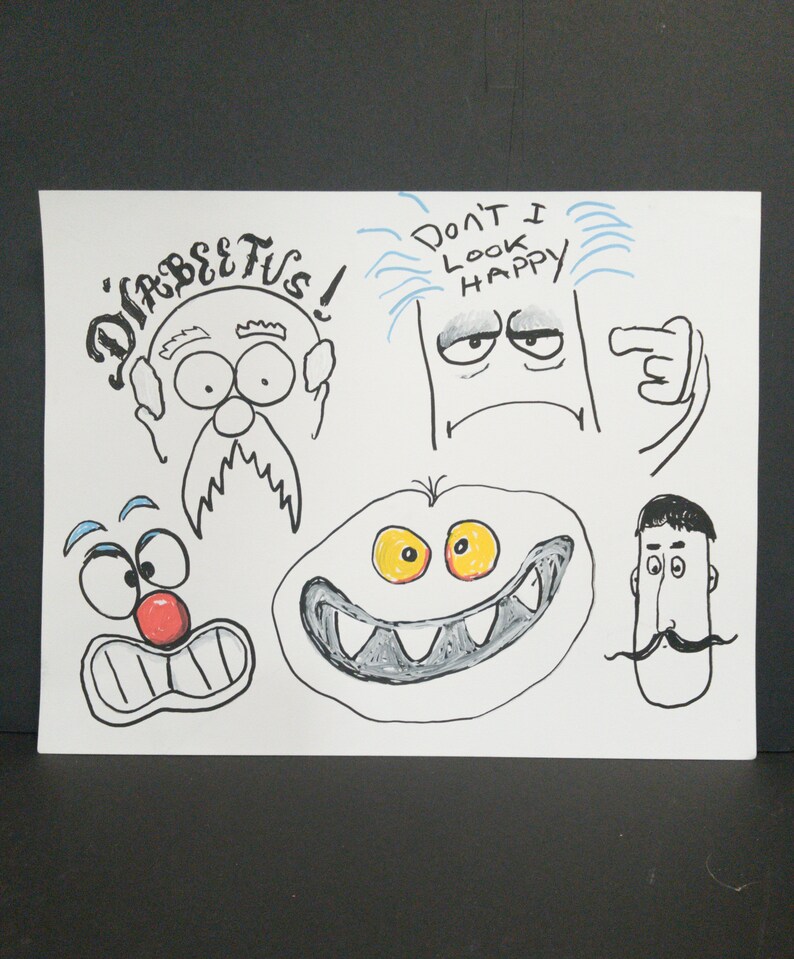 Funny Mustache Men Face Doodles, Marker Painting Face Line Art, Goofy ...