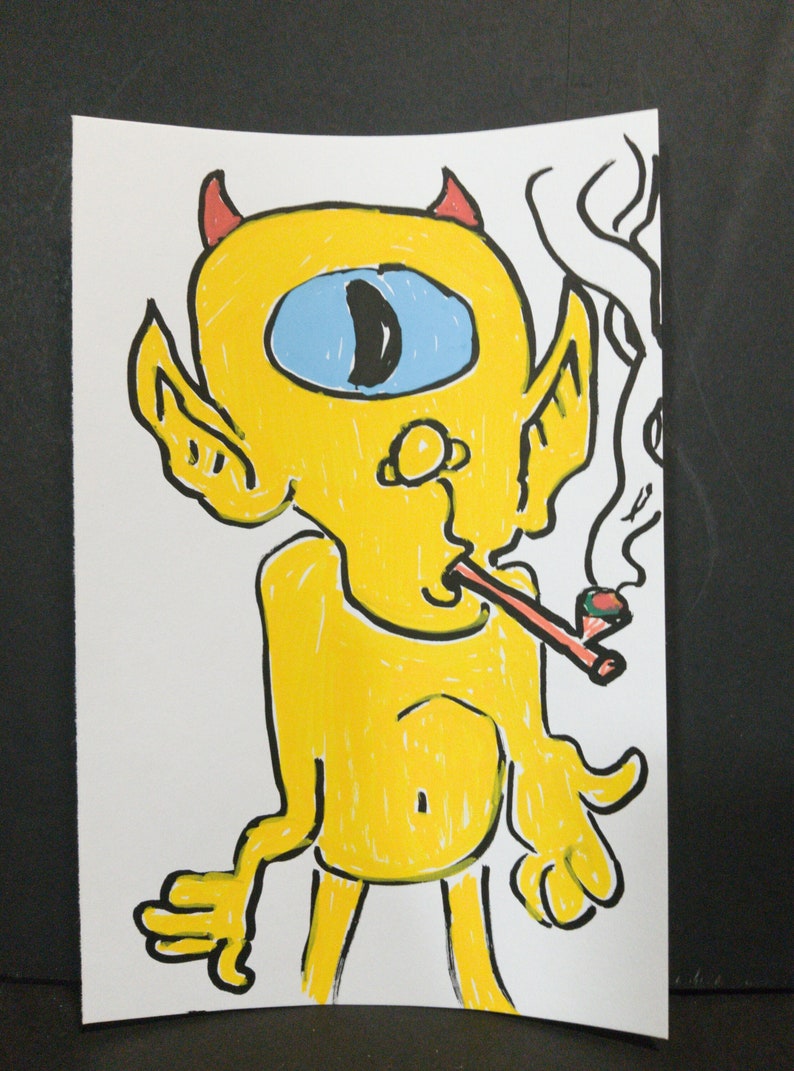 Alien Smoking Pipe Marker Painting Drawing, Hand-drawn Weird and Goofy ...