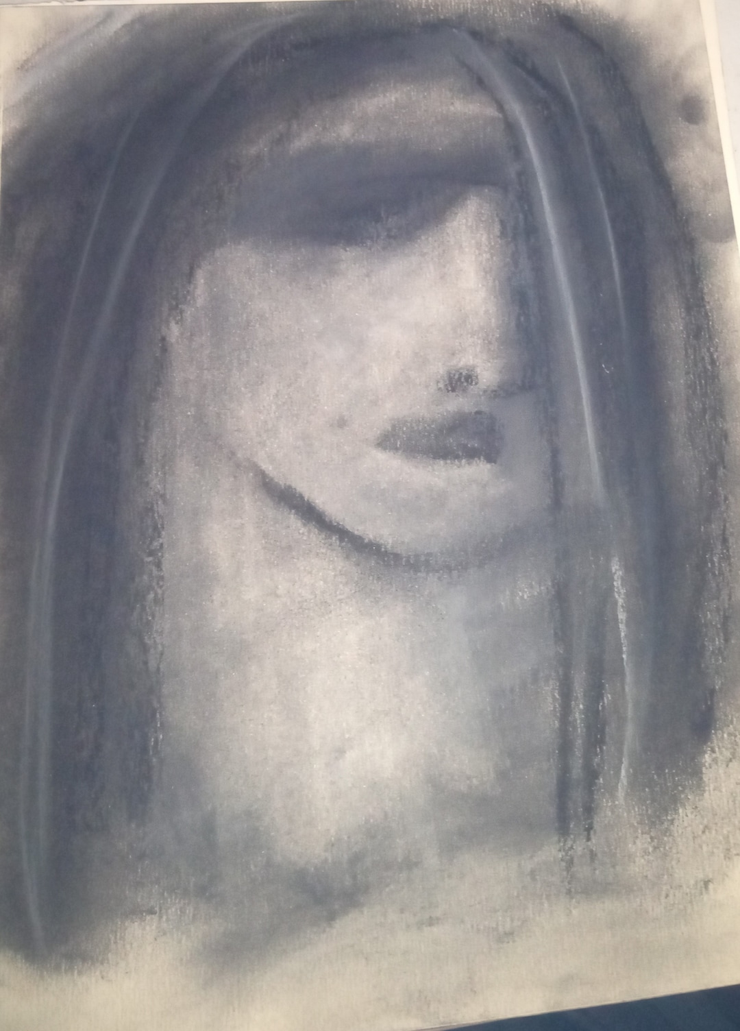 Girls Face Charcoal Drawing, Creepy Line Art, Original Horror Wall Art ...