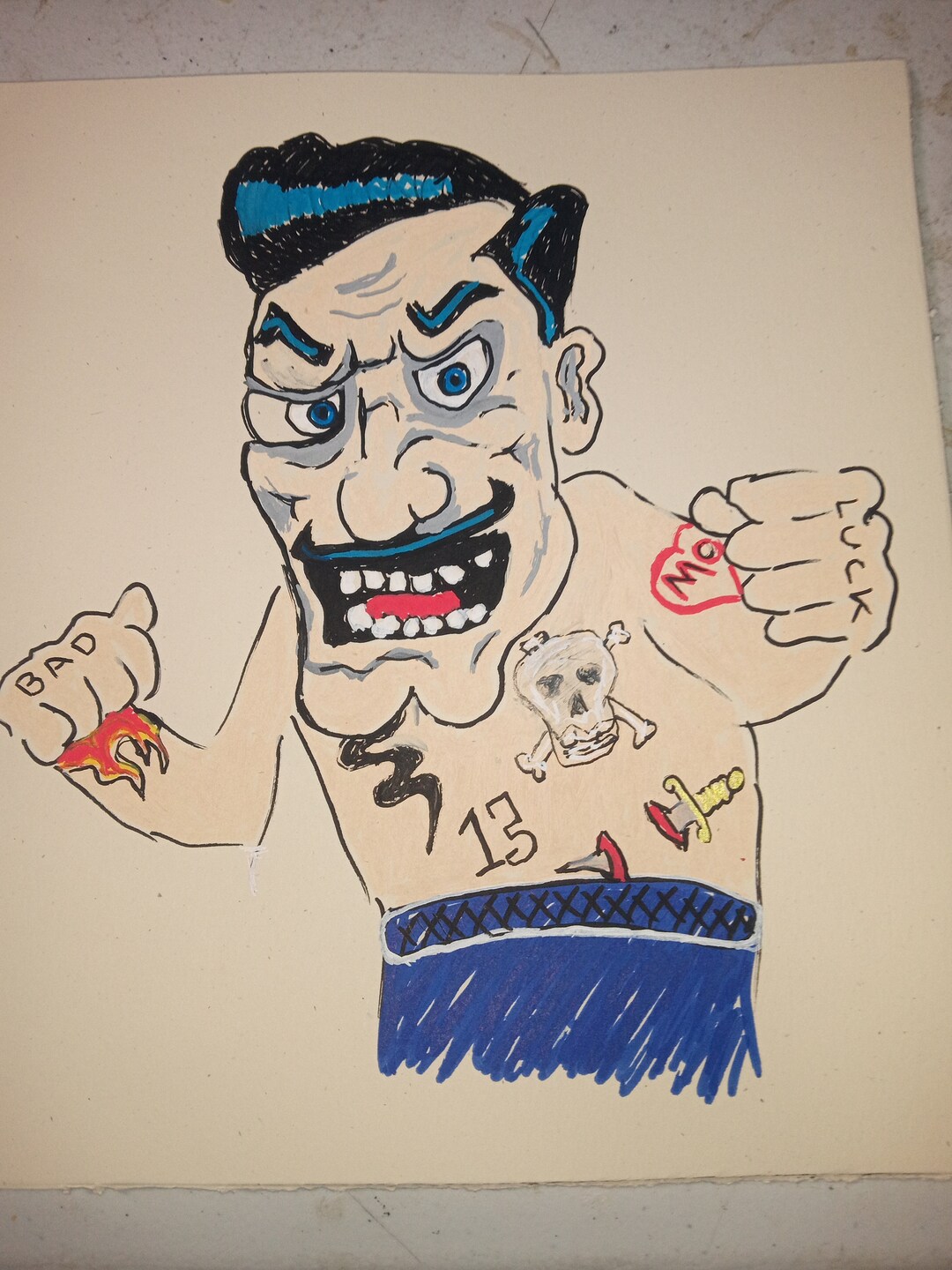 Original Fighter Guy Marker Painting Drawing, One-of-a-kind Posca ...