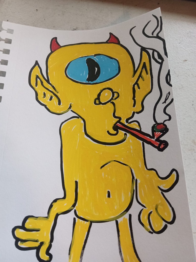 Alien Smoking Pipe Marker Painting Drawing, Hand-drawn Weird and Goofy ...