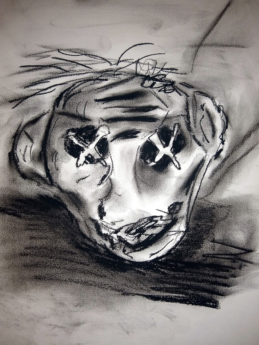 Creepy Shrunken Head Charcoal Drawing, Odd Wall Art, Creepy Line Art ...