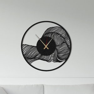 Line Art Wave Metal Wall Clock, Unique Silent Extra Large Metal Clock ...