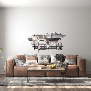 Metal World Map Wall Decor: Modern Framed Plexiglass Mirror Art - Etsy