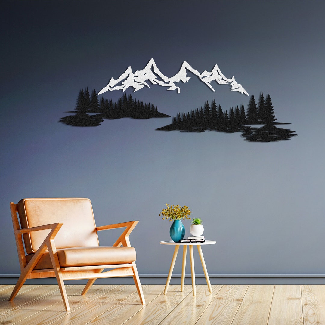 Mountain and Forest Metal Wall Art, Hill and Trees Metal Wall Decor ...