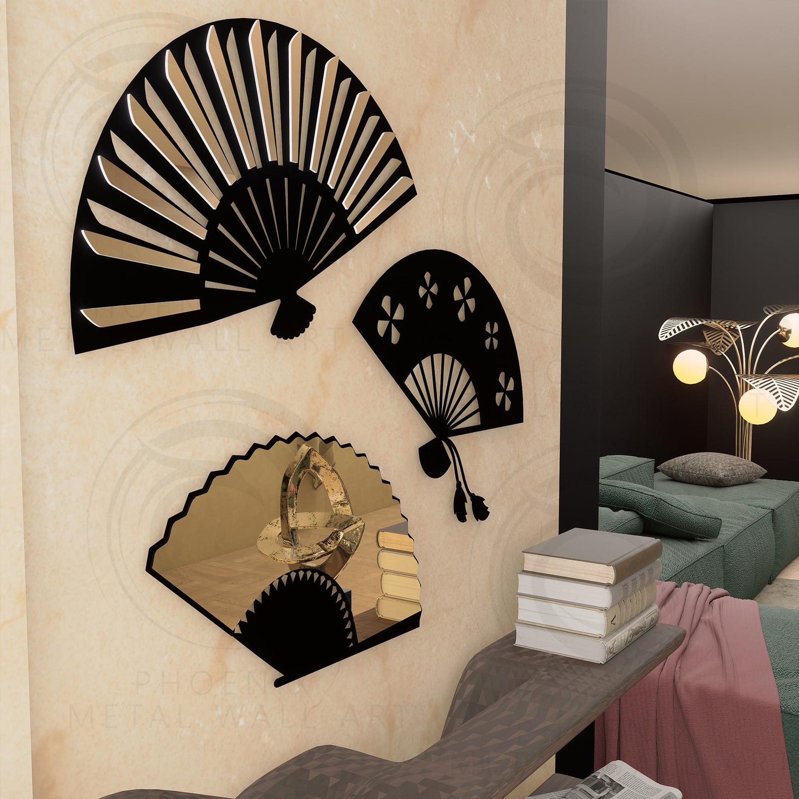 Metal Fan Wall Decor Set: Boho Chic Plexiglass Accent - Etsy