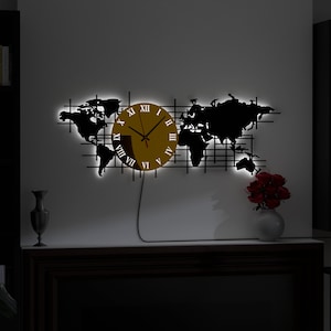 World Map Metal LED Wall Clock, Extra Large Wall Clock With Plexiglass ...