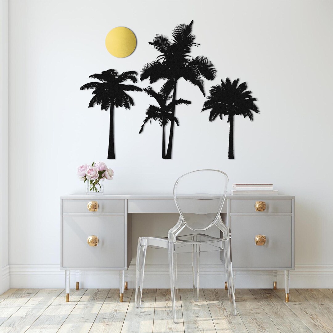 Large Set of 3 Palm Tree Wall Decor, Palm Metal Wall Art, Gift for ...