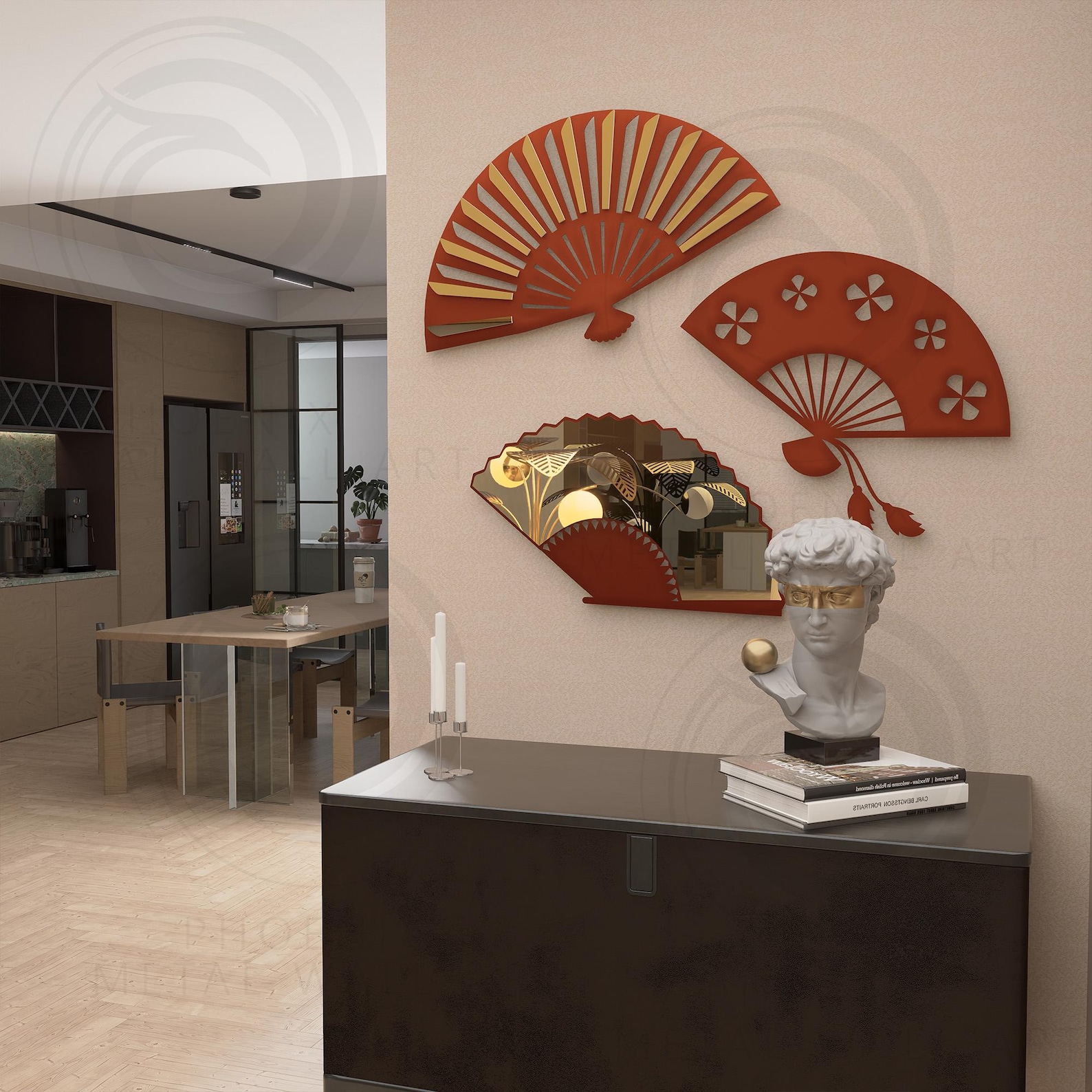 Metal Fan Wall Decor Set: Boho Chic Plexiglass Accent - Etsy