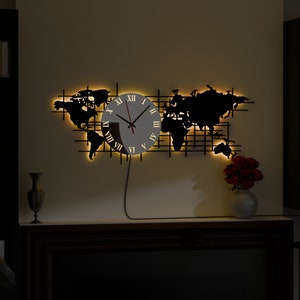 World Map Metal LED Wall Clock, Extra Large Wall Clock With Plexiglass ...
