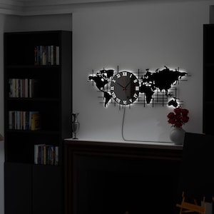 World Map Metal LED Wall Clock, Extra Large Wall Clock With Plexiglass ...
