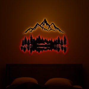 LED Mountain and Forest Metal Wall Art: Multi-color Sign Decor - Etsy
