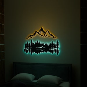 LED Mountain and Forest Metal Wall Art: Multi-color Sign Decor - Etsy
