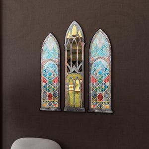Gothic Stained Glass Style Metal Wall Art: Medieval Window Panel Decor ...
