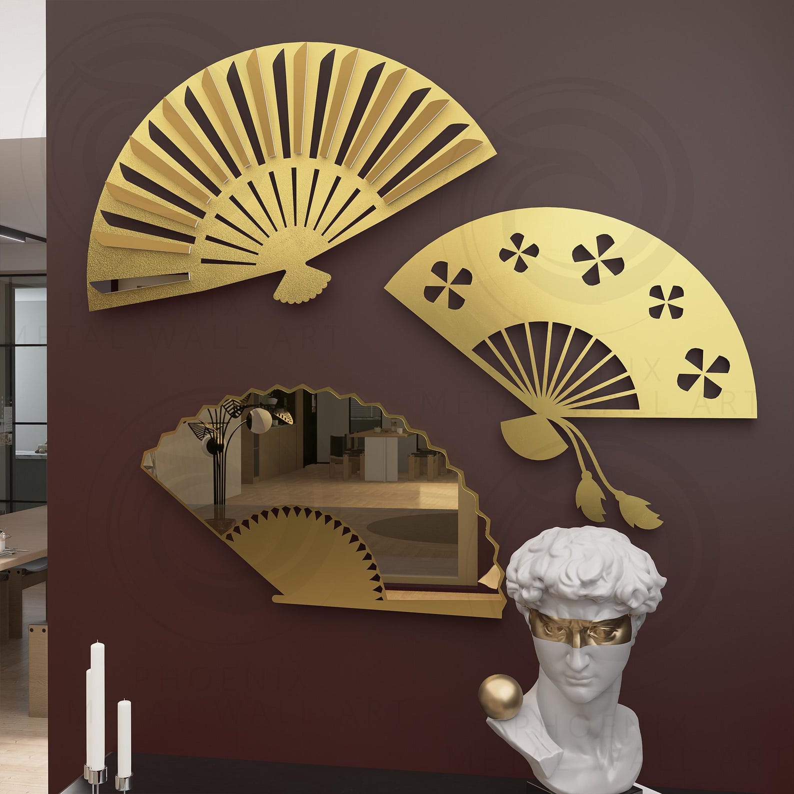 Metal Fan Wall Decor Set: Boho Chic Plexiglass Accent - Etsy