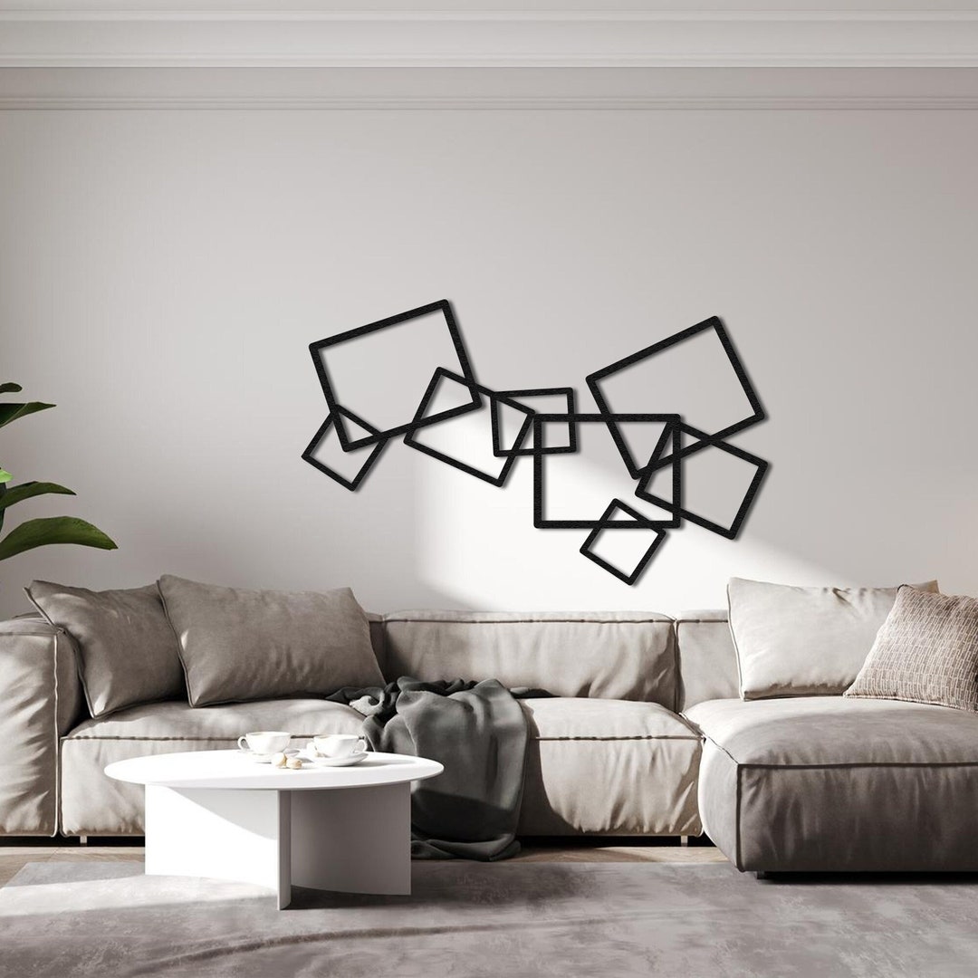 Large Geometric Metal Wall Art, Metal Wall Decor, Squares Wall Art ...