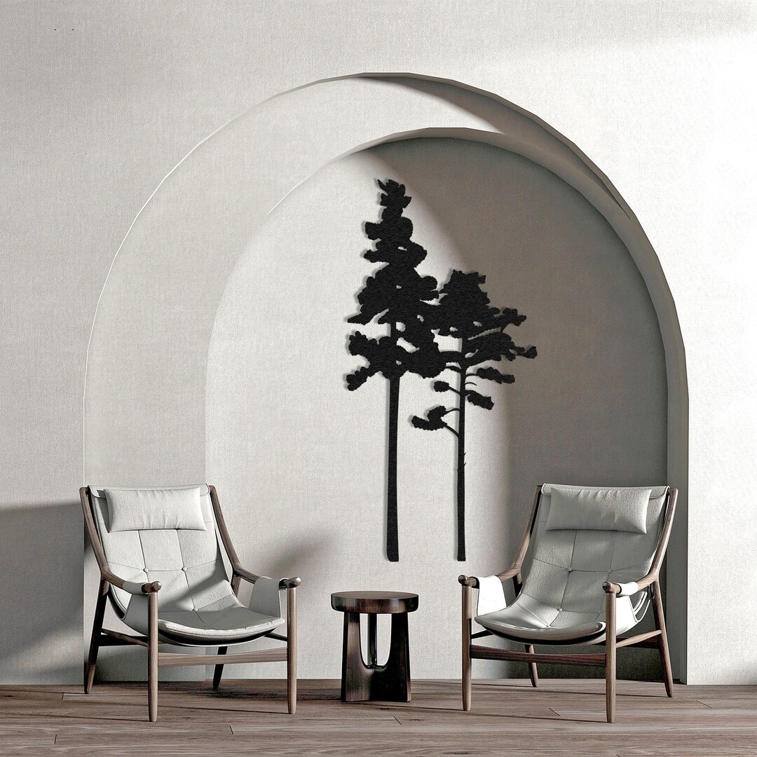 Couple Pine Tree Metal Wall Decor, Double Pine Tree Nature Wall Sign ...
