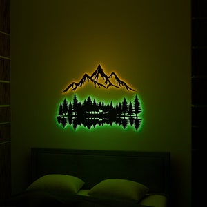 LED Mountain and Forest Metal Wall Art: Multi-color Sign Decor - Etsy
