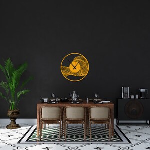 Line Art Wave Metal Wall Clock, Unique Silent Extra Large Metal Clock ...