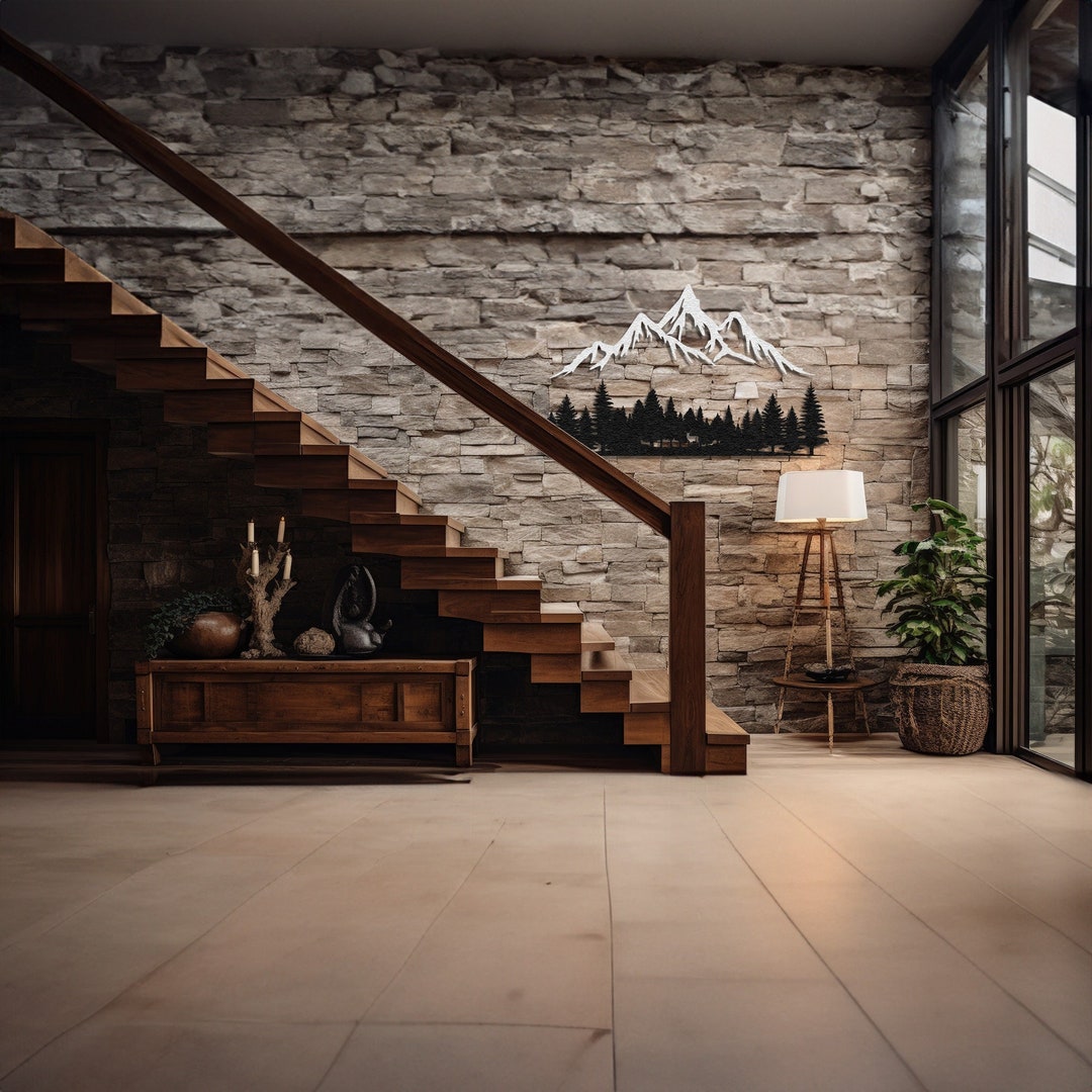 Mountain and Forest Metal Wall Decor, Yard Mountain Range View, Outdoor ...