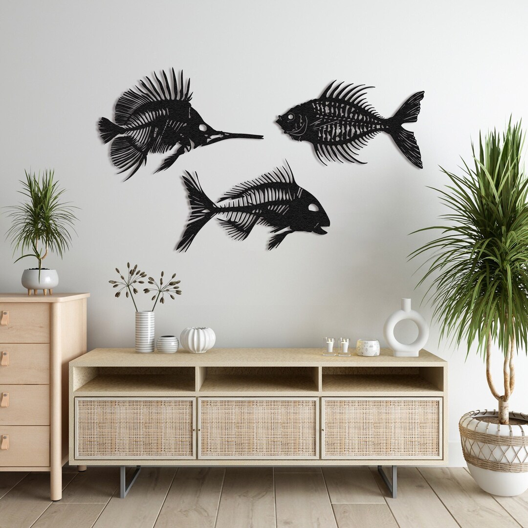 Fossil Fish Metal Wall Art: Aquarium Decor, Animal Sign - Etsy UK