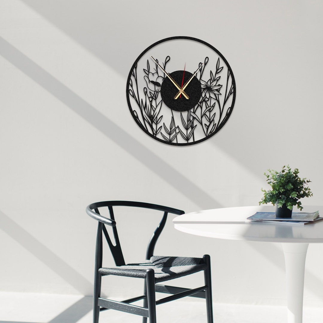 Poppy Flower Metal Wall Clock, Modern Minimalist Art Wall Clock, Flower ...