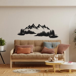 Mountain and Forest Metal Wall Art, Hill and Trees Metal Wall Decor ...