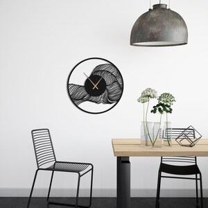 Line Art Wave Metal Wall Clock, Unique Silent Extra Large Metal Clock ...