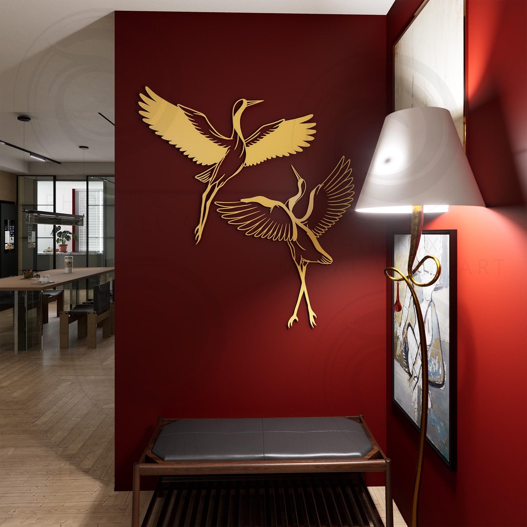 Crane Bird Metal Wall Art: Winged Animal Sculpture - Etsy