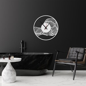 Line Art Wave Metal Wall Clock, Unique Silent Extra Large Metal Clock ...