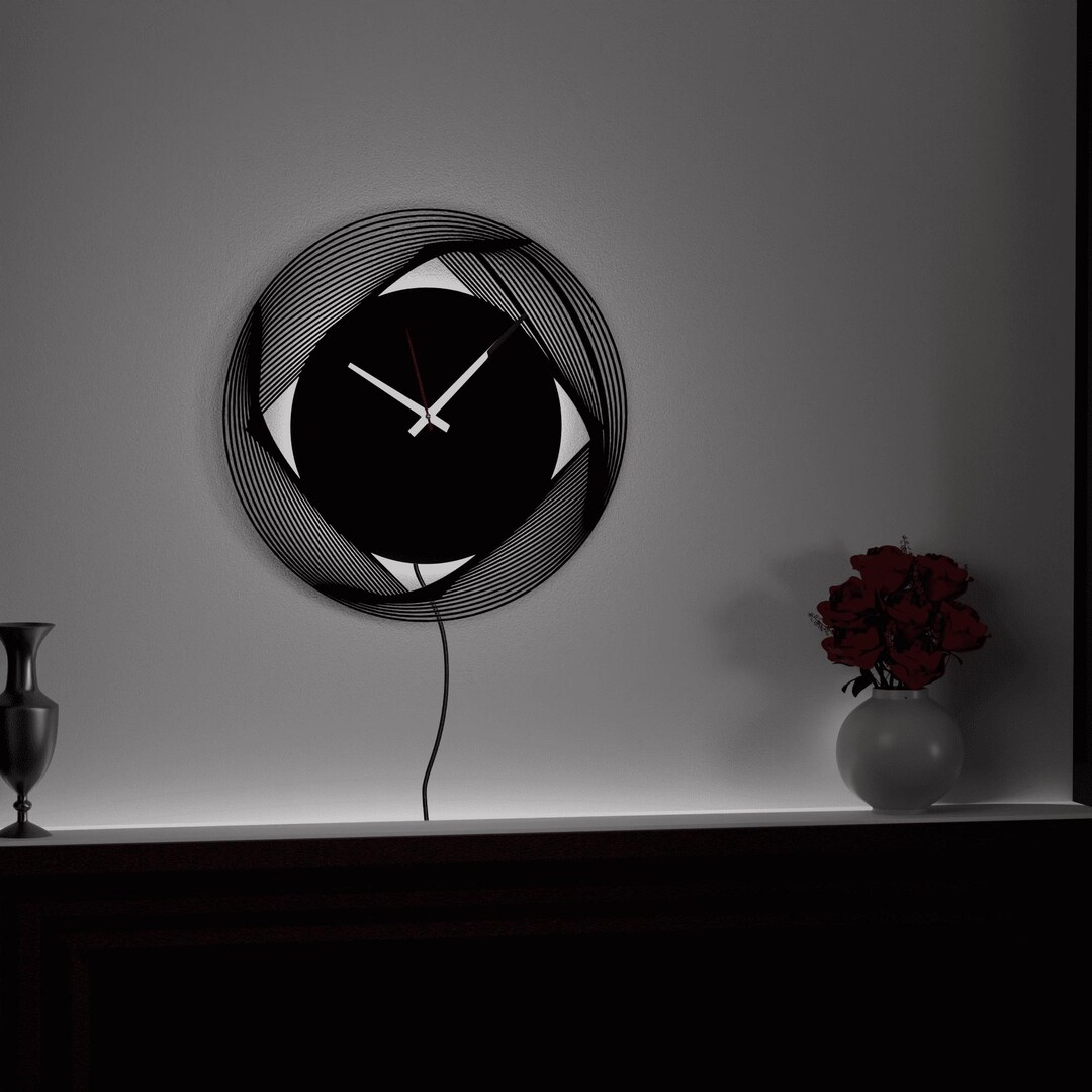 Spiral Metal LED Wall Clock: Modern Black Silent Decor - Etsy