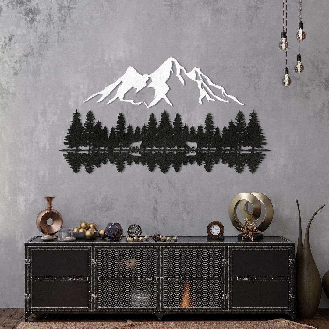 Mountain and Forest Large Metal Wall Art, Nature and Lake Wall Decor ...