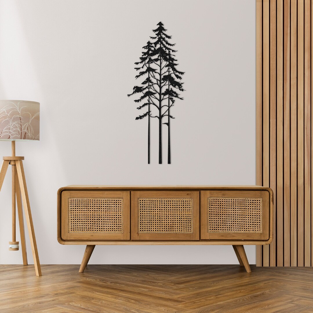 Wispy Pine Tree Metal Wall Decor, Cedar Tree Metal Art, Steel Metal ...