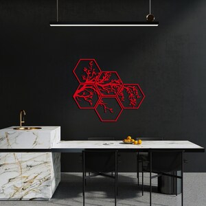 Hexagon 5 Piece Tree Branches Metal Wall Decor, Framed Nature and Tree ...