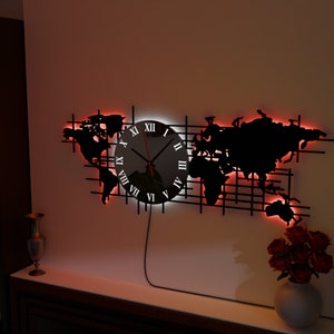 World Map Metal LED Wall Clock, Extra Large Wall Clock With Plexiglass ...