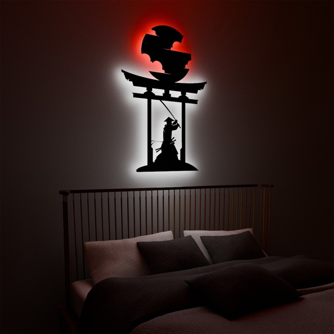 Samurai LED Wall Decor: Metal Night Light, Japanese Art - Etsy