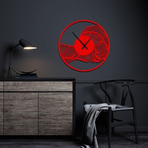 Line Art Wave Metal Wall Clock, Unique Silent Extra Large Metal Clock ...