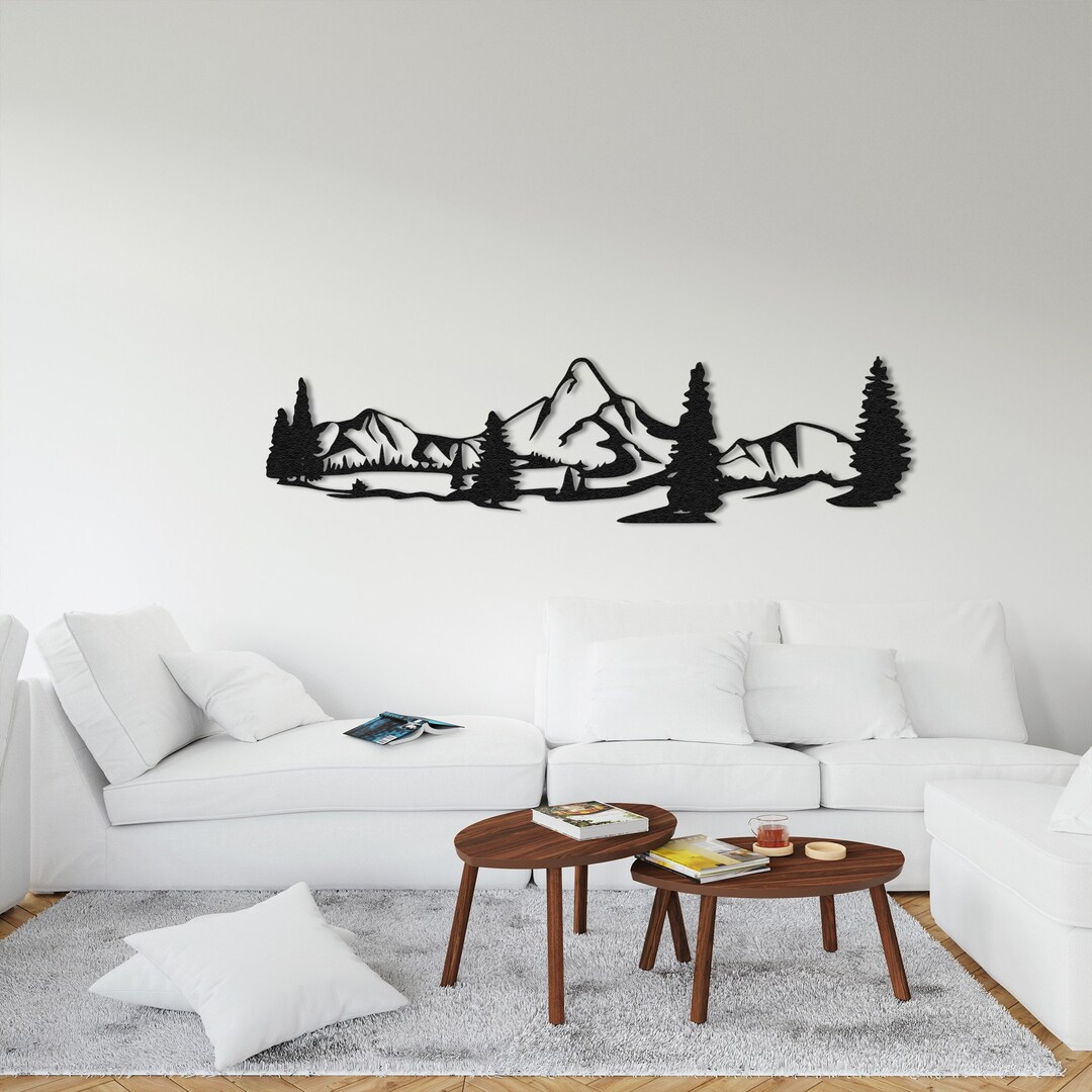 Large Size Tall Mountain and Forest Wall Art, Nature Themed Metal Wall ...