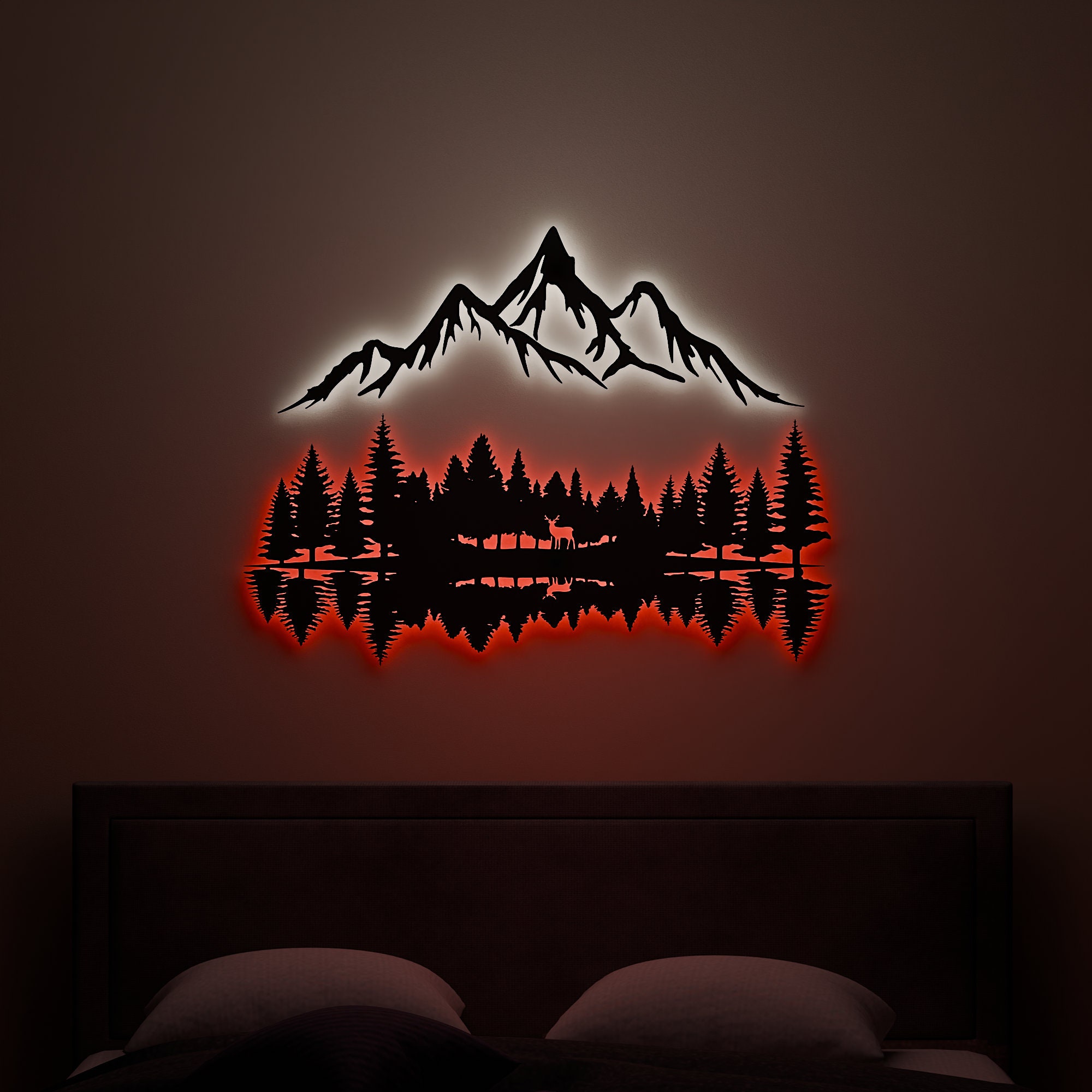 LED Mountain and Forest Metal Wall Art: Multi-color Sign Decor - Etsy