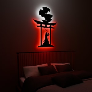 Samurai LED Wall Decor: Metal Night Light, Japanese Art - Etsy