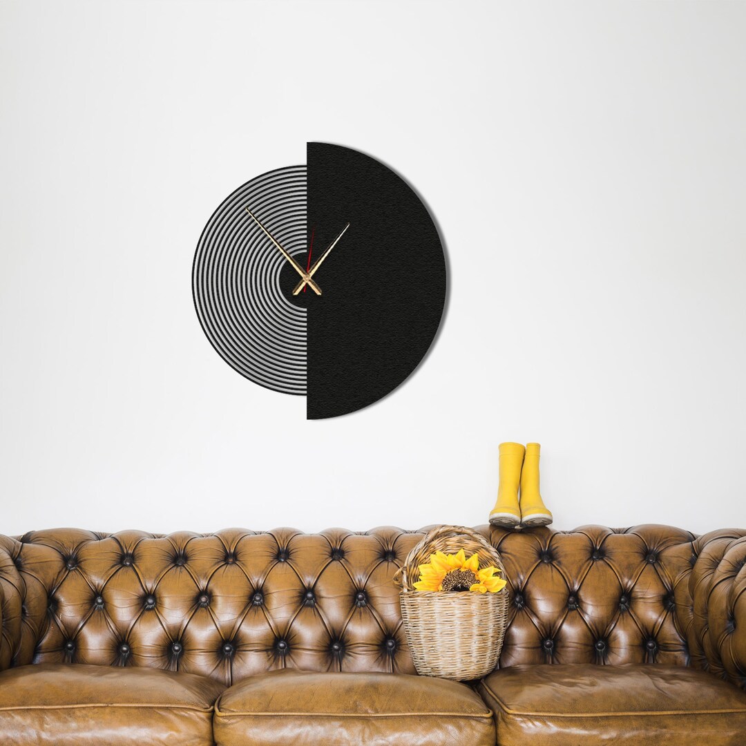 Spiral Wall Clock, Extra Large Black Design Wall Clock, Unique Silent ...