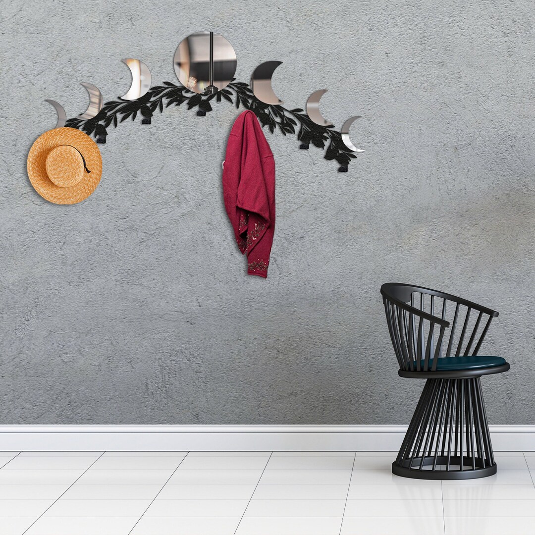 Extra Large Moon Phases Coat Rack: Steel Wall Mount Entryway Organizer ...