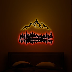 LED Mountain and Forest Metal Wall Art: Multi-color Sign Decor - Etsy